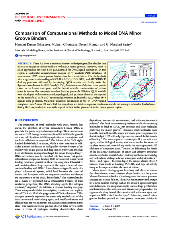 (PDF) Comparison of Computational Methods to Model DNA Minor Groove Binders