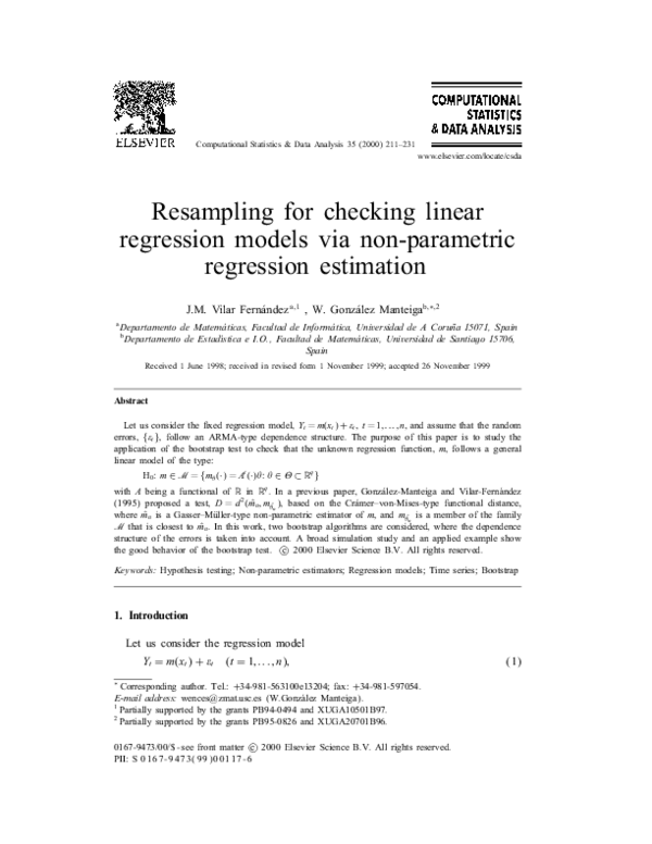 Pdf Resampling For Checking Linear Regression Models Via Non