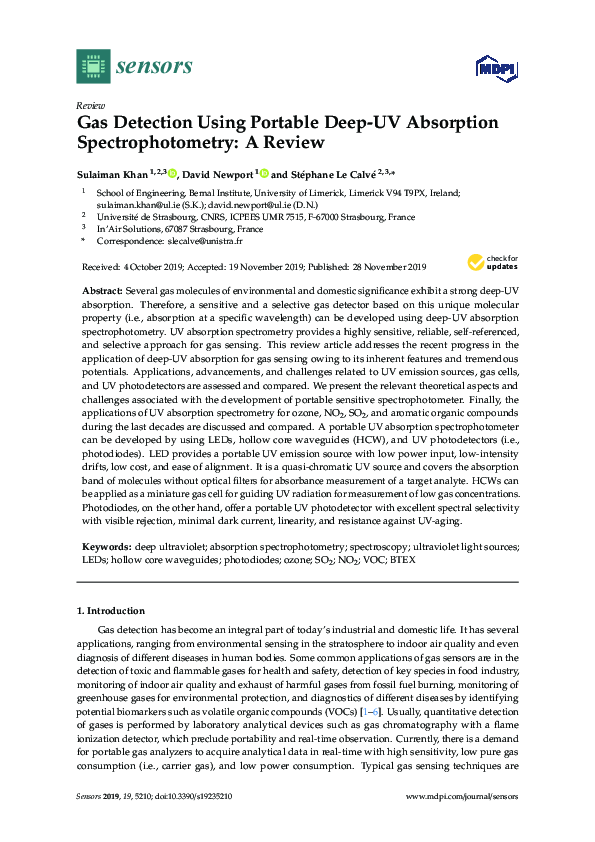 (PDF) Gas Detection Using Portable Deep-UV Absorption Spectrophotometry: A Review