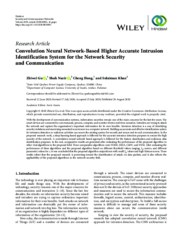 (PDF) Convolution Neural Network-Based Higher Accurate Intrusion Identification System for the ...