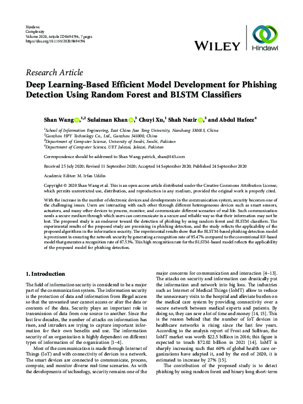 Pdf Deep Learning Based Efficient Model Development For Phishing Detection Using Random Forest