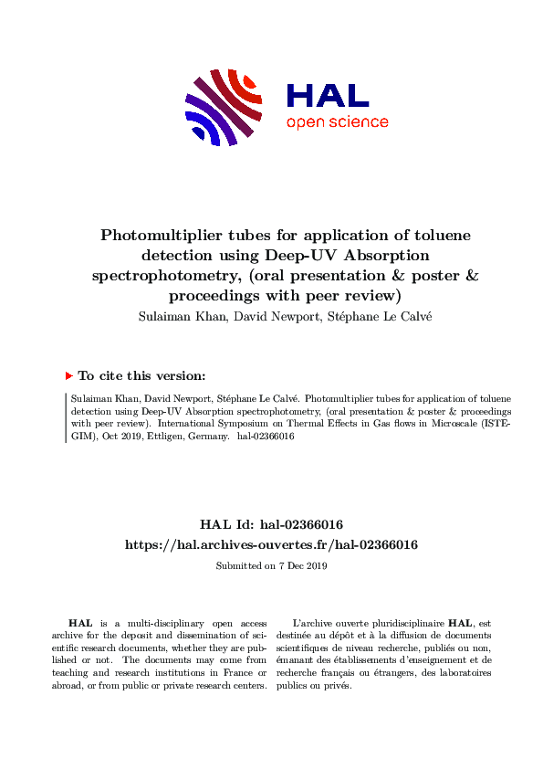 (PDF) Photomultiplier tubes for application of toluene detection using ...