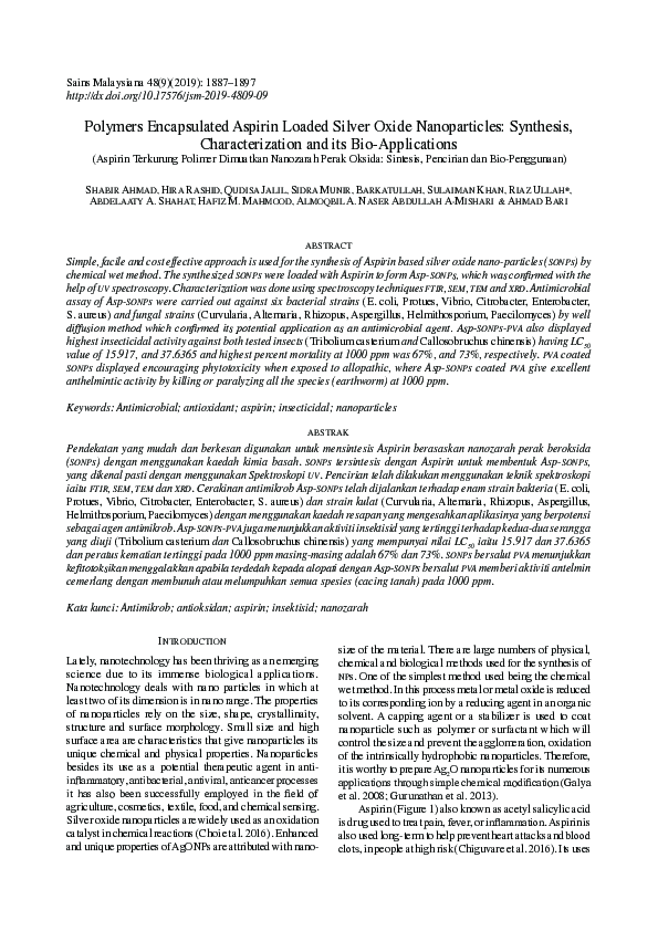 (PDF) Polymers Encapsulated Aspirin Loaded Silver Oxide Nanoparticles ...