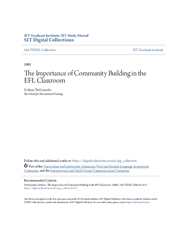 (PDF) The Importance of Community Building in the EFL Classroom