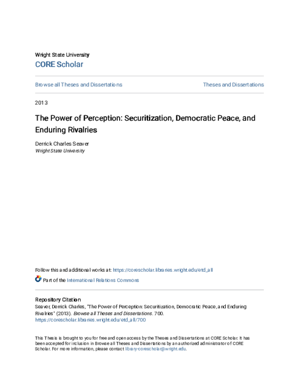 (PDF) The Power of Perception: Securitization, Democratic Peace, and ...