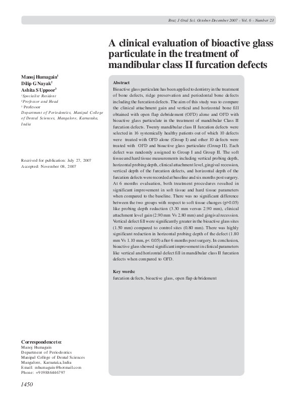 (PDF) A clinical evaluation of bioactive glass particulate in the ...