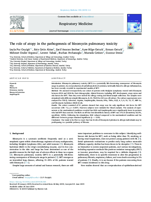 (PDF) The role of atopy in the pathogenesis of bleomycin pulmonary toxicity