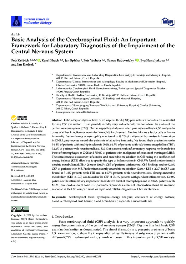 (PDF) Basic Analysis of the Cerebrospinal Fluid: An Important Framework for Laboratory ...