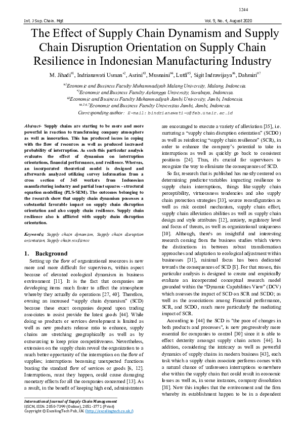 (PDF) The Effect of Supply Chain Dynamism and Supply Chain Disruption ...