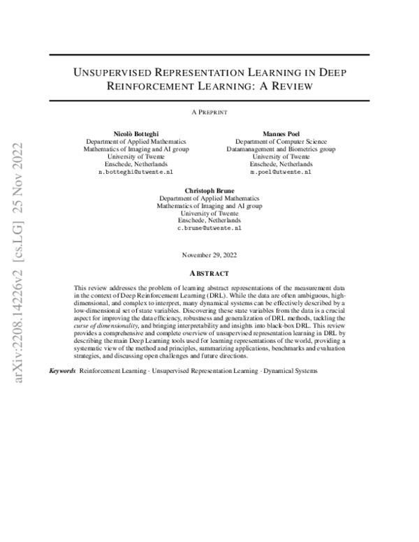 (PDF) Unsupervised Representation Learning in Deep Reinforcement Learning: A Review