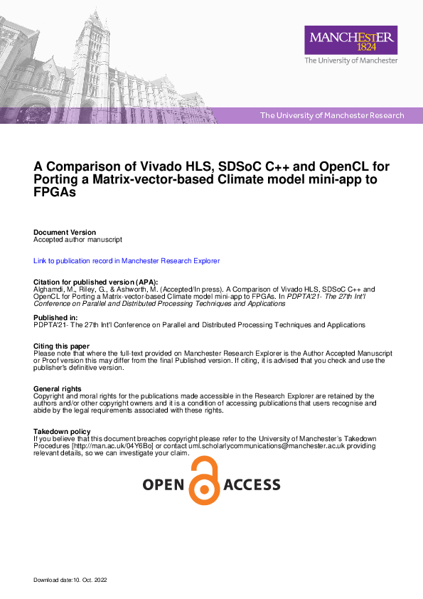 (PDF) A Comparison of Vivado HLS, SDSoC C++ and OpenCL for Porting a Matrix-vector-based Climate ...