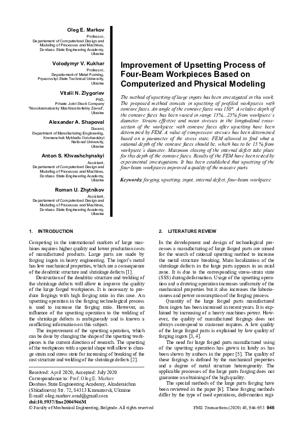 (PDF) Improvement of upsetting process of four-beam workpieces based on computerized and ...