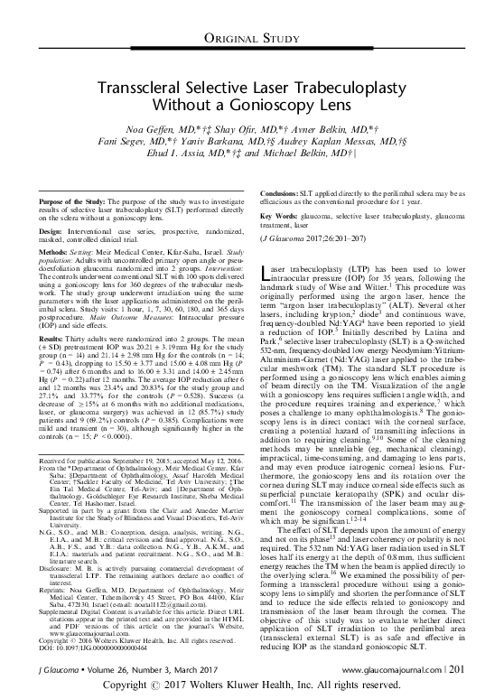 (PDF) Trans-scleral selective laser trabeculoplasty (SLT) without a ...