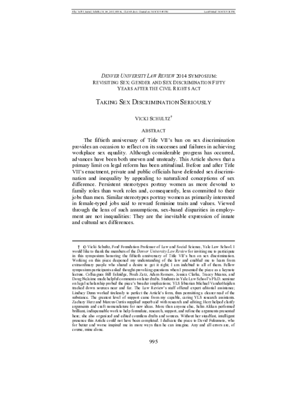 (PDF) Revisiting Sex: Gender and Sex Discrimination Fifty Years After ...
