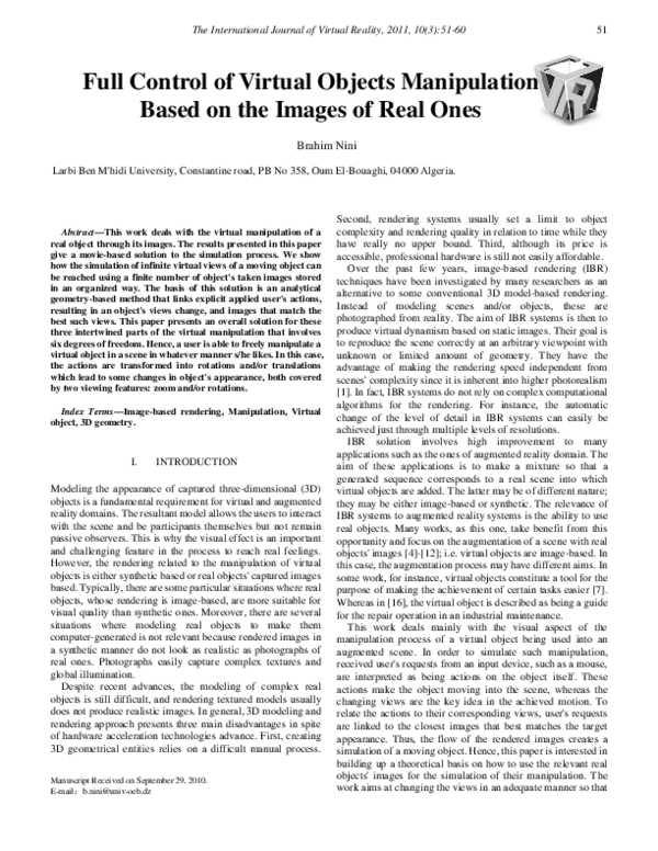 (PDF) Full Control of Virtual Objects Manipulation Based on the Images ...