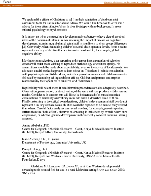 (PDF) Adapting Western developmental measures for use in resource poor ...