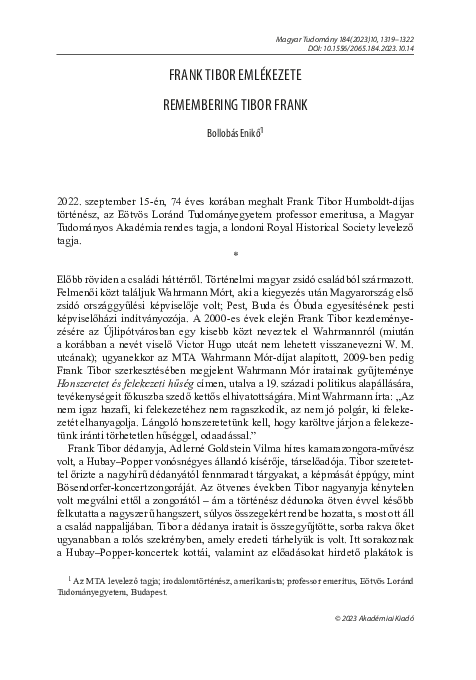 (PDF) Frank Tibor emlékezete