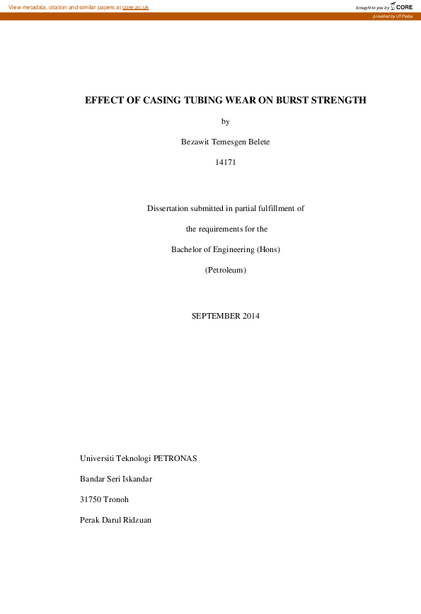 (PDF) Effect of Casing Tubing Wear on Burst Strength