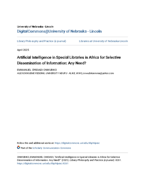 (PDF) Artificial Intelligence in Special Libraries in Africa for ...