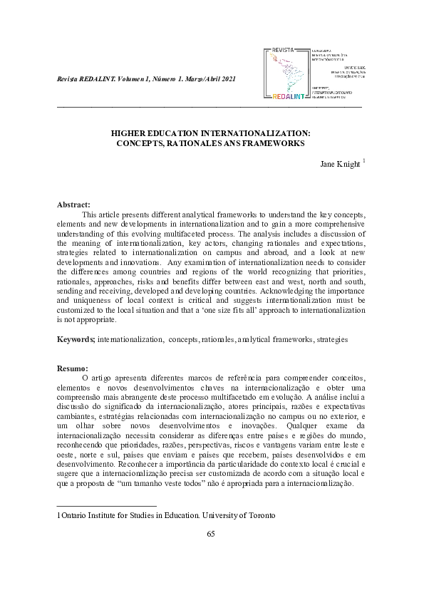(PDF) Higher Education Internationalization: Concepts, Rationales, and Frameworks