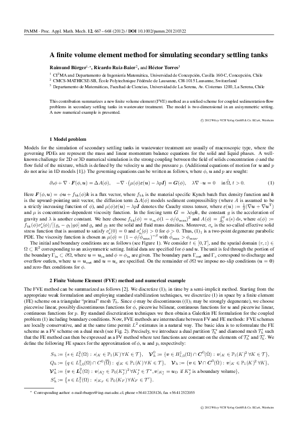 (PDF) A finite volume element method for simulating secondary settling ...