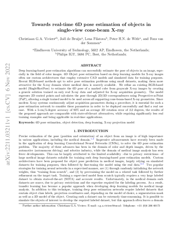 (PDF) Towards real-time 6D pose estimation of objects in single-view cone-beam x-ray