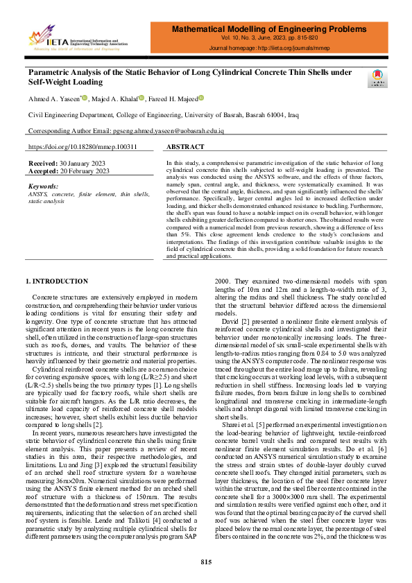 (PDF) Parametric Analysis of the Static Behavior of Long Cylindrical ...