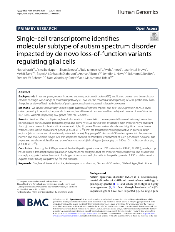 (PDF) Single-cell transcriptome identifies molecular subtype of autism spectrum disorder ...