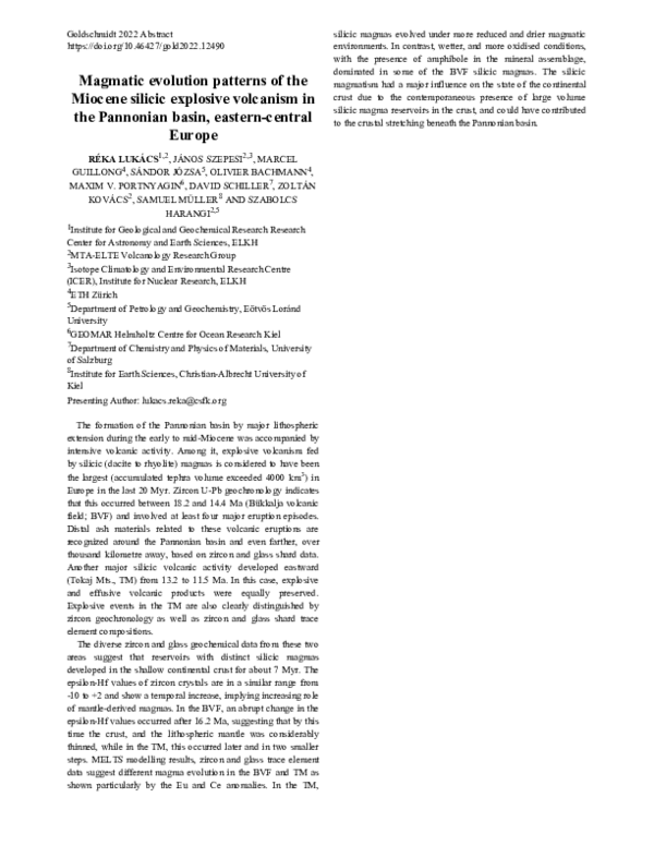 (PDF) Magmatic evolution patterns of the Miocene silicic explosive volcanism in the Pannonian ...