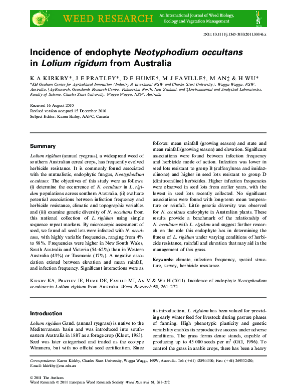 (PDF) Incidence of endophyte Neotyphodium occultans in Lolium rigidum ...