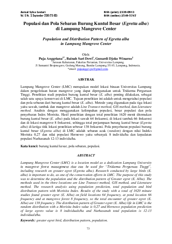 (PDF) Population and Distribution Pattern of Egretta alba in Lampung ...