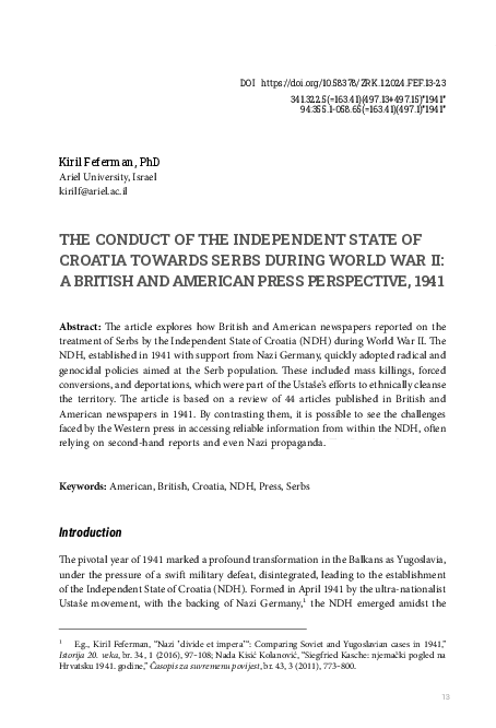 (PDF) THE CONDUCT OF THE INDEPENDENT STATE OF CROATIA TOWARDS SERBS ...
