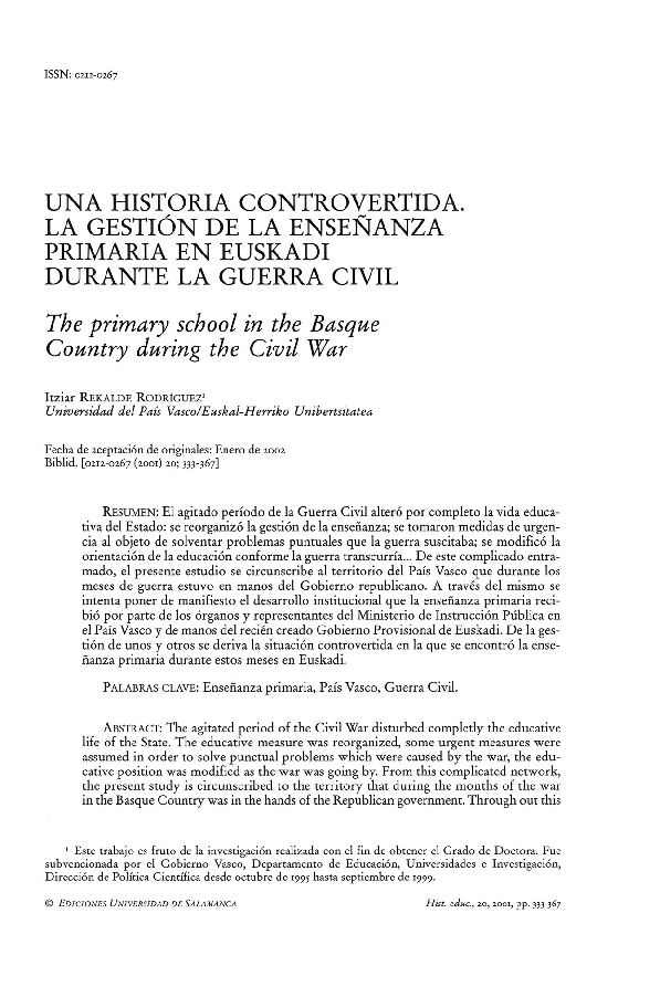 (PDF) Una historia controvertida : la gestión de la enseñanza primaria en Euskadi durante la ...