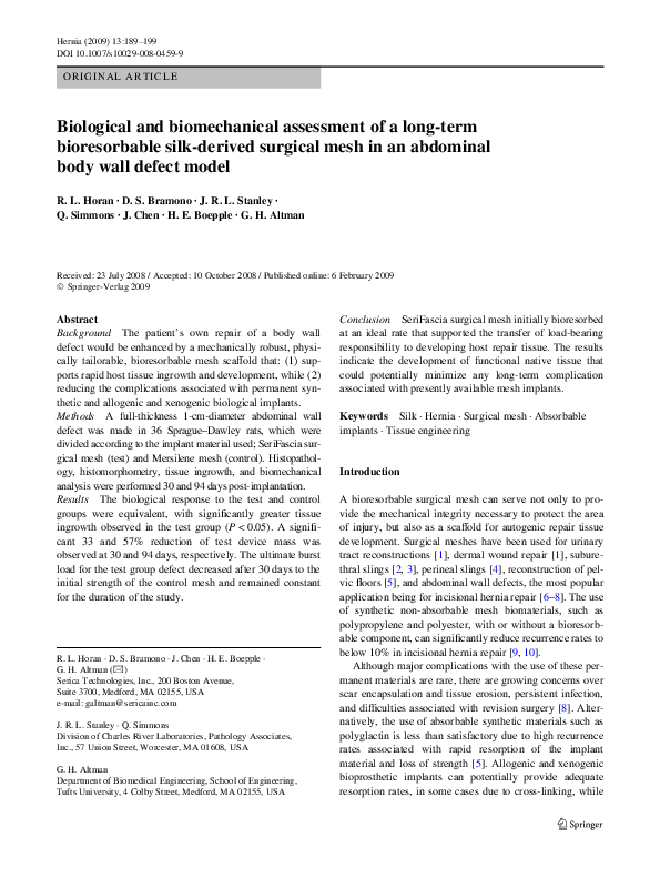 (PDF) Biological and biomechanical assessment of a long-term ...