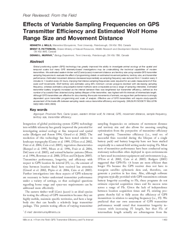 (PDF) Effects of Variable Sampling Frequencies on GPS Transmitter Efficiency and Estimated Wolf ...
