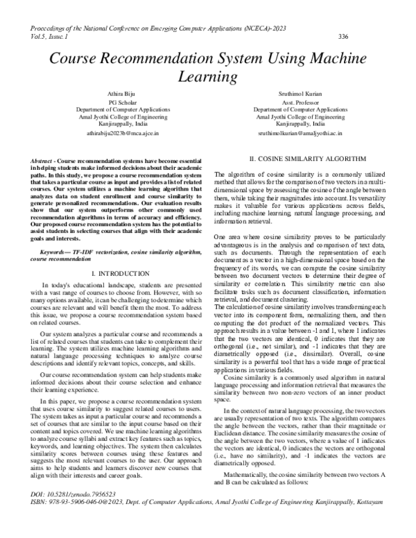 (PDF) Course Recommendation System Using Machine Learning