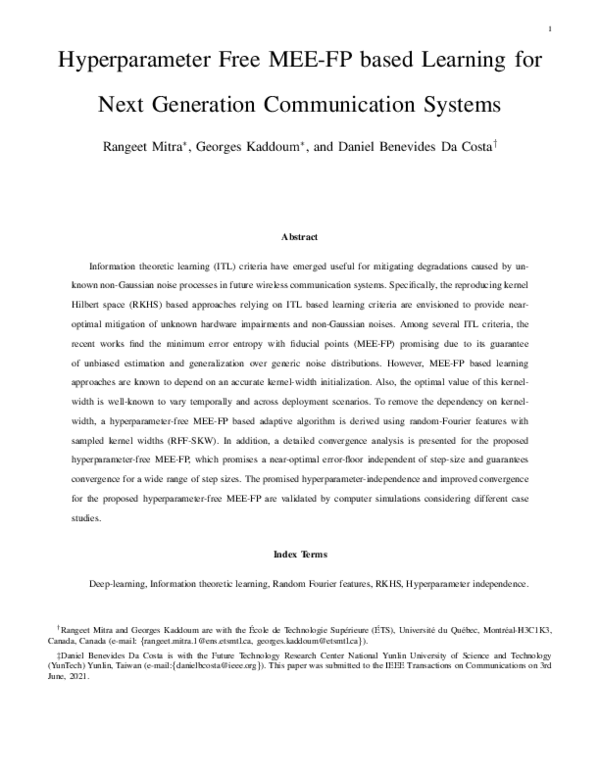 (PDF) Hyperparameter Free MEE-FP based Learning for Next Generation Communication Systems