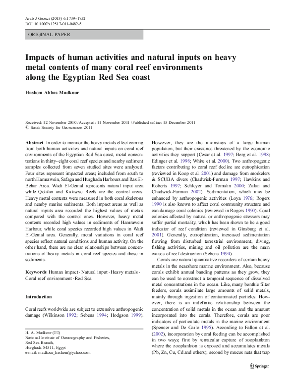 (PDF) Impacts of human activities and natural inputs on heavy metal ...