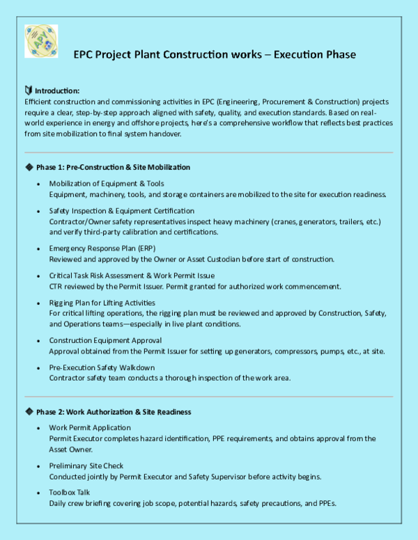(PDF) EPC Plant Construction works – Execution Phase
