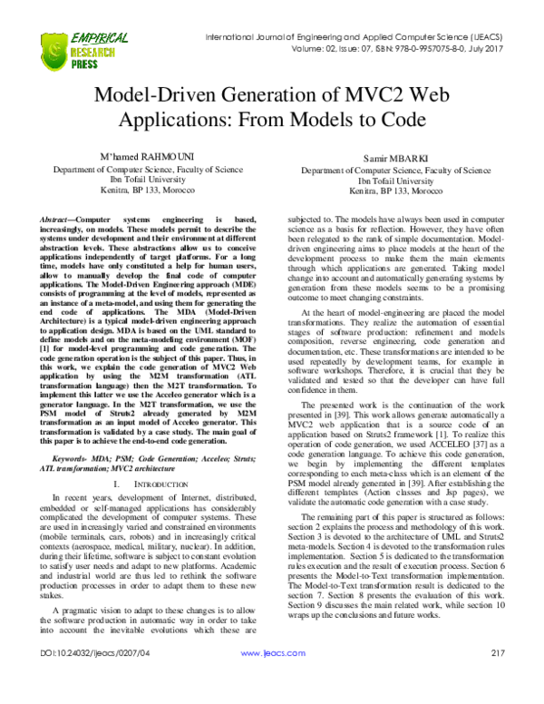 (PDF) Model-Driven Generation of MVC2 Web Applications: From Models to Code