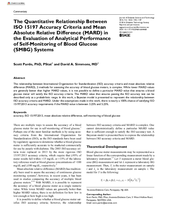 (PDF) The Quantitative Relationship Between ISO 15197 Accuracy Criteria ...