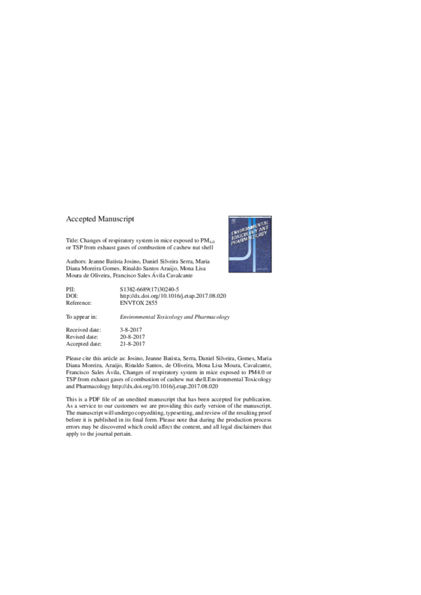 (PDF) Changes of respiratory system in mice exposed to PM4.0 or TSP ...