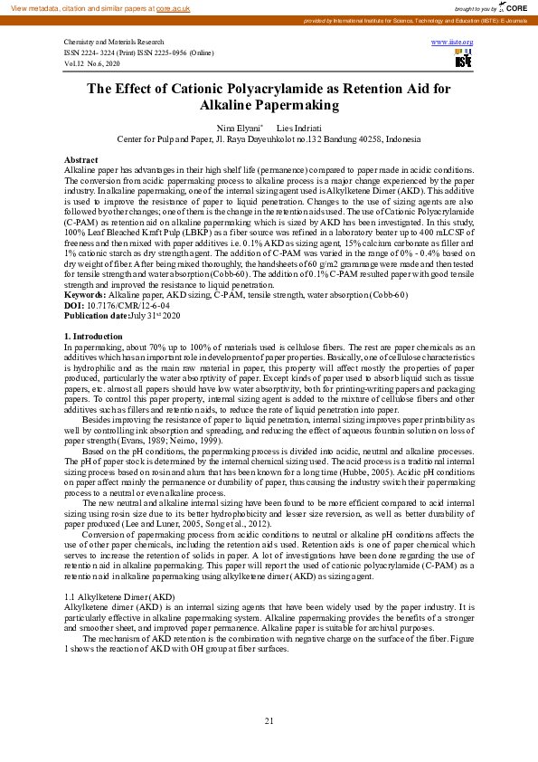 (PDF) The Effect of Cationic Polyacrylamide as Retention Aid for ...