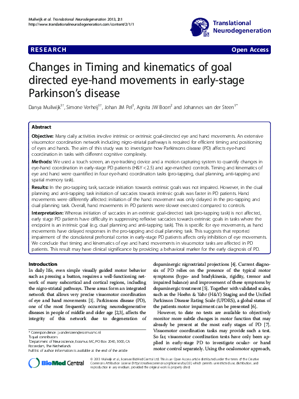 (PDF) Changes in Timing and kinematics of goal directed eye-hand ...