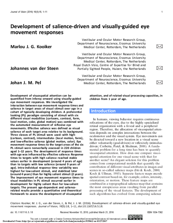 (PDF) Development of salience-driven and visually-guided eye movement ...