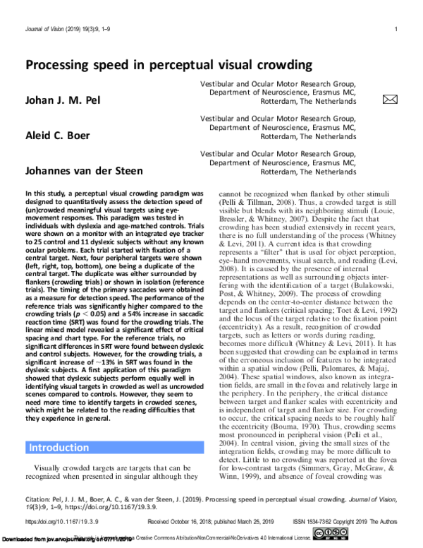 (PDF) Processing speed in perceptual visual crowding