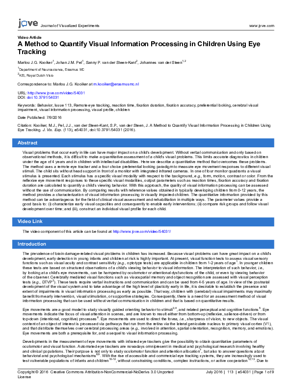 (PDF) A Method to Quantify Visual Information Processing in Children ...