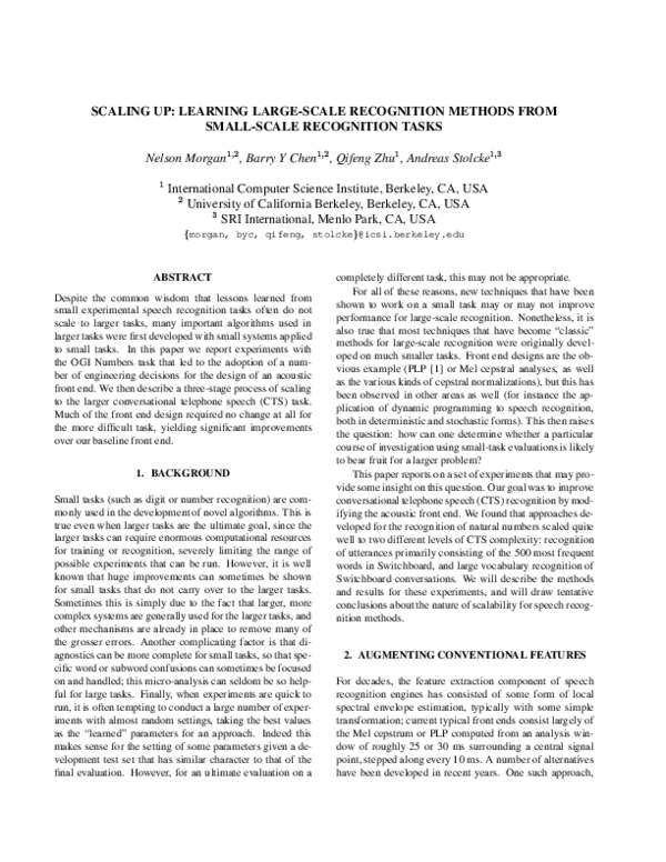 (PDF) Scaling up: Learning large-scale recognition methods from smallscale recognition tasks