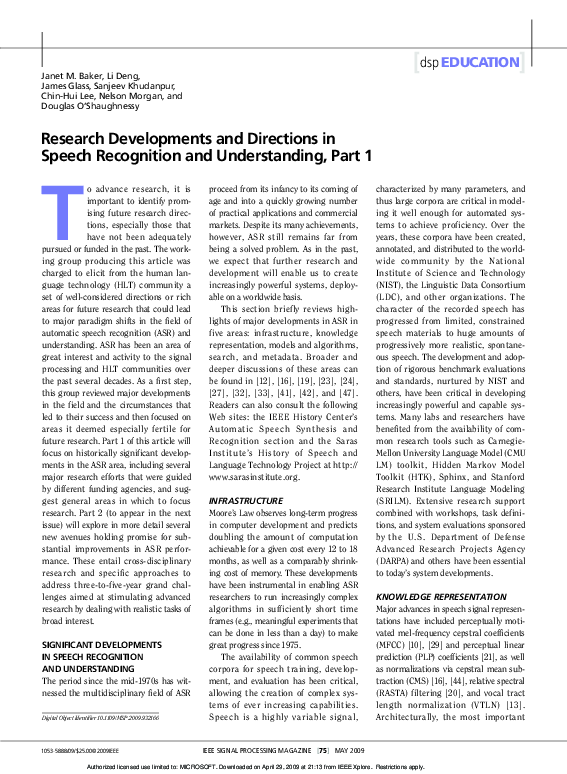 (PDF) Developments and directions in speech recognition and ...