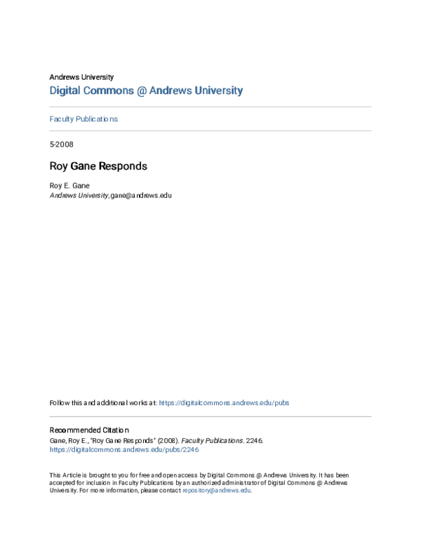 (PDF) Roy Gane Responds